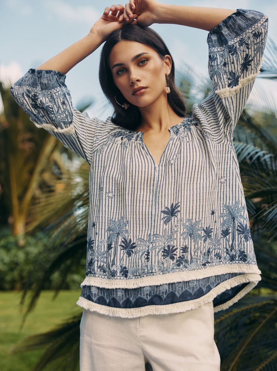Xanthe Top in Indigo Multi – Clevedon Woolshed